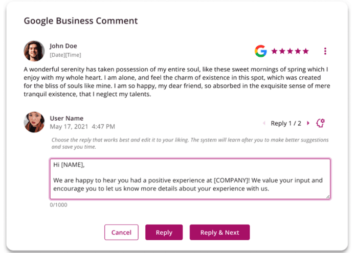 Response Automation and AI-suggested Responses for Online Reviews